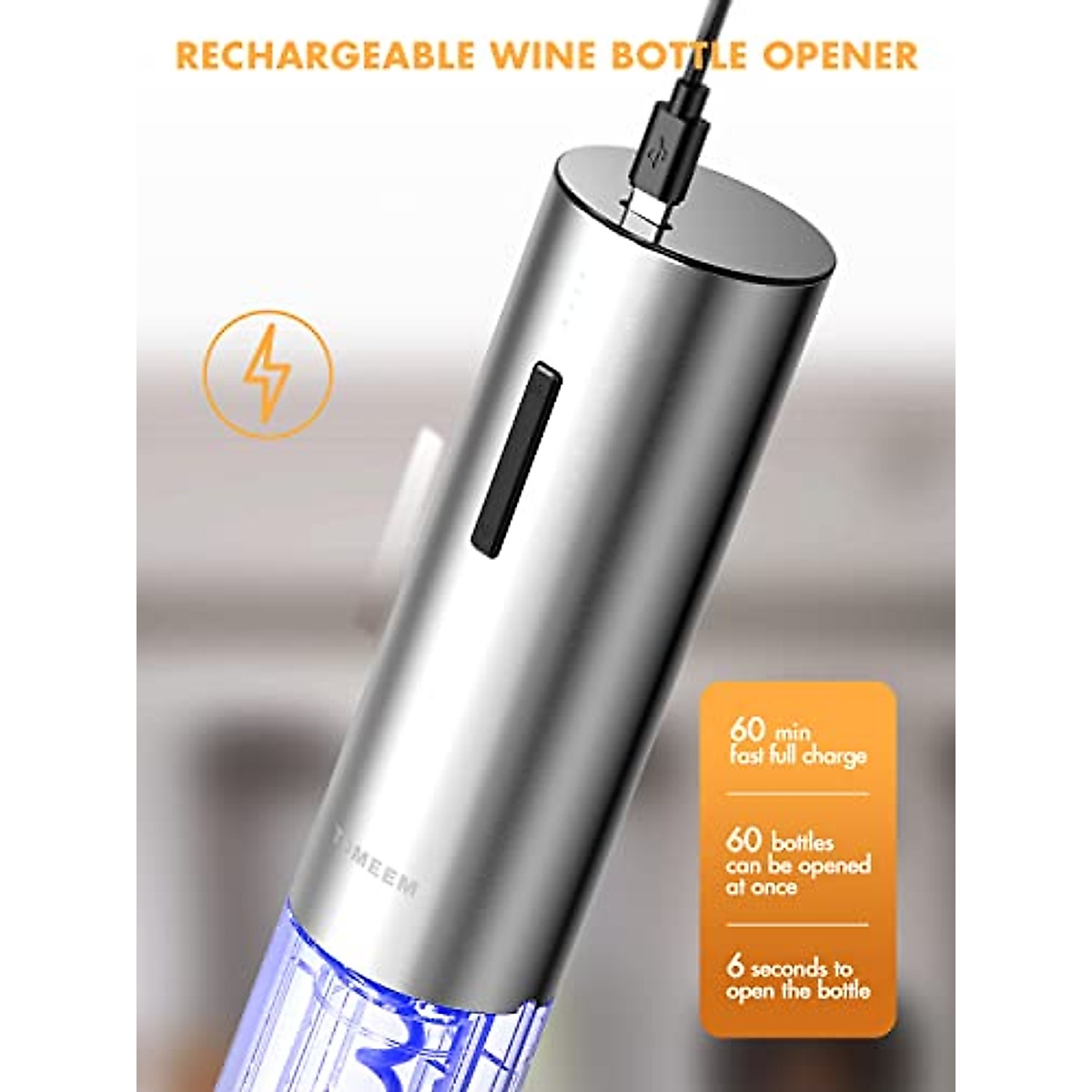 Electric Wine Opener Set, Tomeem Wine Gift Set with Rechargeable Wine Opener, Electric Wine Aerator, Vacuum Stoppers and Foil Cutter, 4-in-1 Electric Wine Bottle Opener for Home Party Bar Outdoor