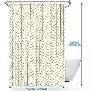 aceyoon Shower Curtain 71" x 78" Waterproof Fabric Liner, Gold Striped Shower Curtain for Bathroom with 12 Hooks, Machine Washable & Water Resistant Bath Curtain Accessories