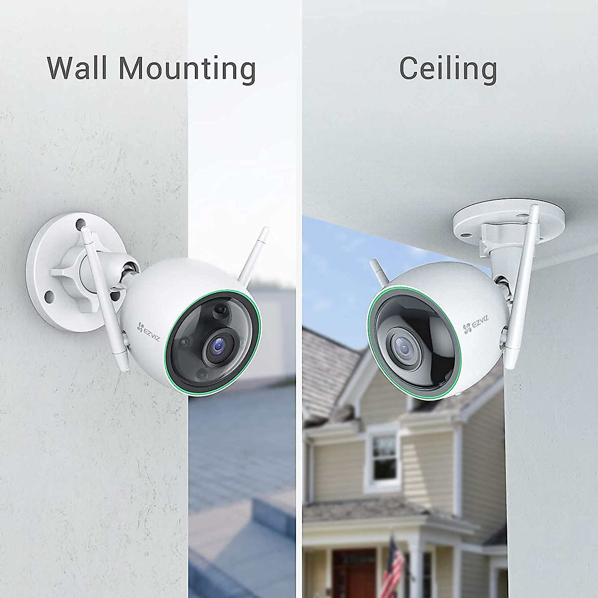 EZVIZ Outdoor Security Camera Color Night Vision, 1080P AI-Powered Person Detection, H.265, IP67 Waterproof, Customizable Detection Zones, 2.4GHz WiFi Supports MicroSD Card up to 256GB(C3N)
