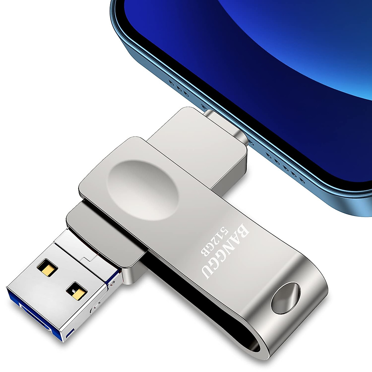 BANGGU Flash Drive 512GB, USB Memory Stick External Storage Thumb Drive Compatible with Phone, Pad, Android, PC and More Devices (Silver)