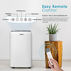 Euhomy 10,000 BTU Portable Air Conditioners with Built-in Dehumidifier, Fan, Quiet AC Unit Cools Rooms to 350 sq.ft, LED Display, Remote Control, Complete Window Mount Exhaust Kit, White.