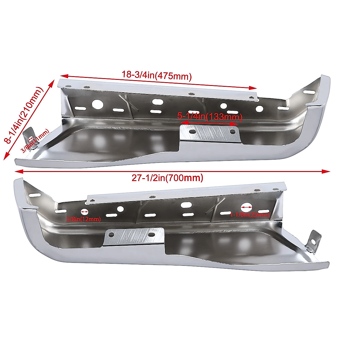 ECOTRIC Rear Bumper Ends Caps Cover Compatible with 2015-2020 Ford F150 Replacement For FO1102380 W/O Park Sensor Holes Chrome Steel Left & Right