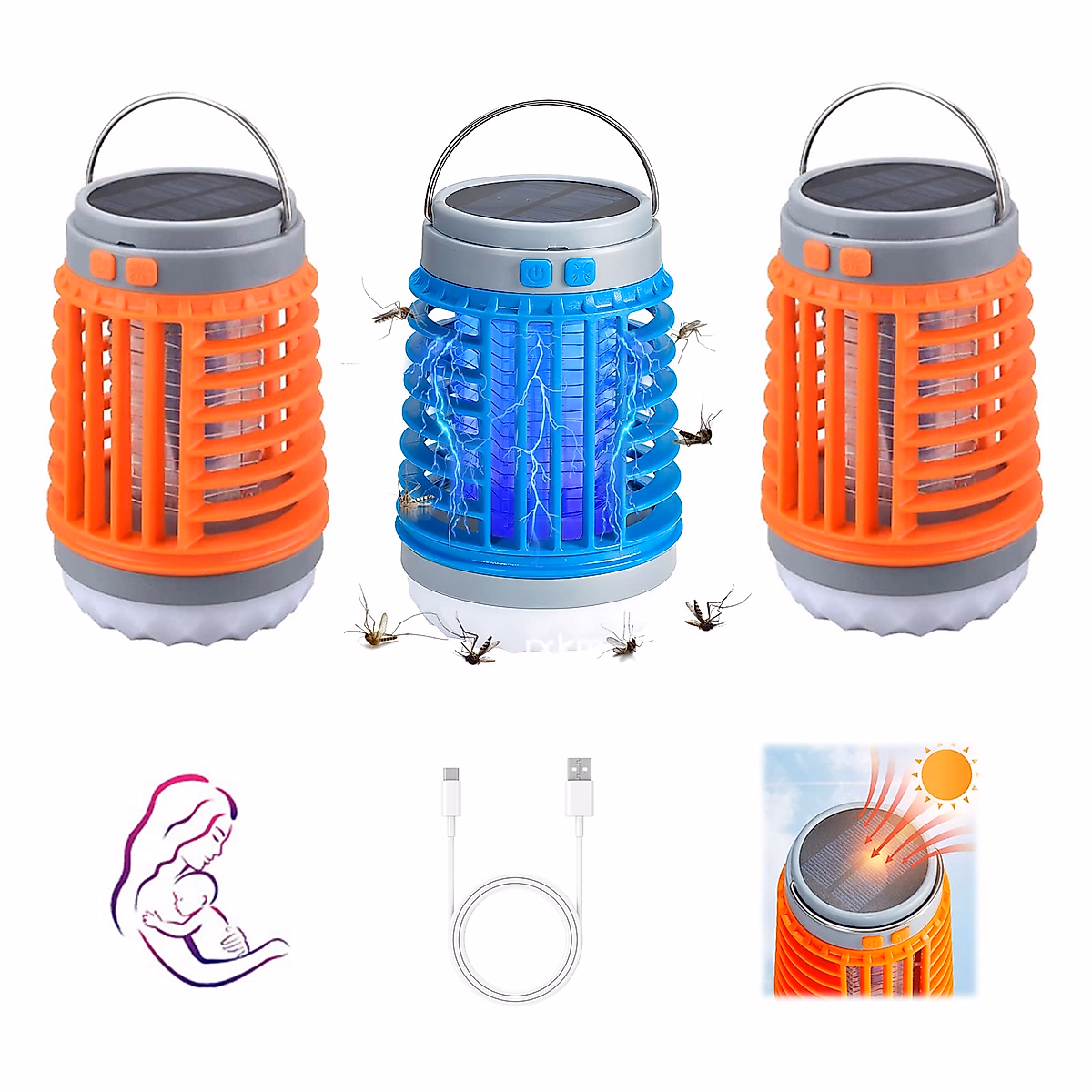 Zaptek Mosquitoes Zapper 2023 Multifunctional Solar Anti-Mosquito Light, ElectriZap Buzz Blast Pro Mosquitoes Zapper, USB Charing and Solar, Great for Outdoor and Indoor (3Pcs)