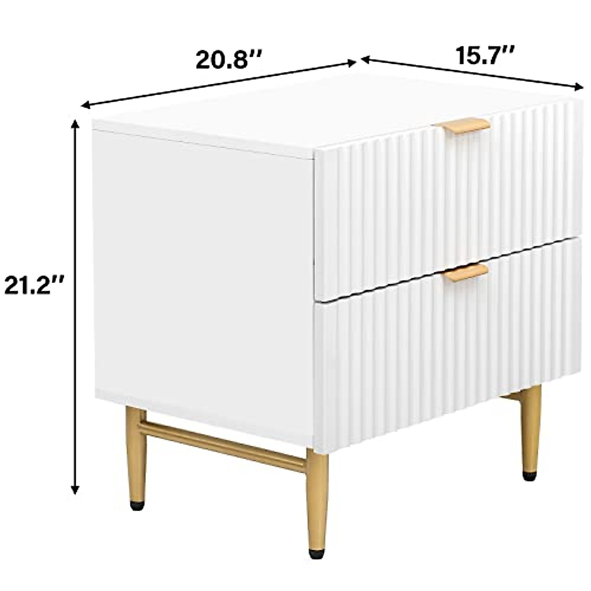 White Nightstand Set of 2 with Drawers, Bed Side Table/Night Stand, Small End Side Tables, Modern Wood Storage Bedside Tables with 2 Drawers and Golden Handle for Small Space, Bedrooms, Living Room