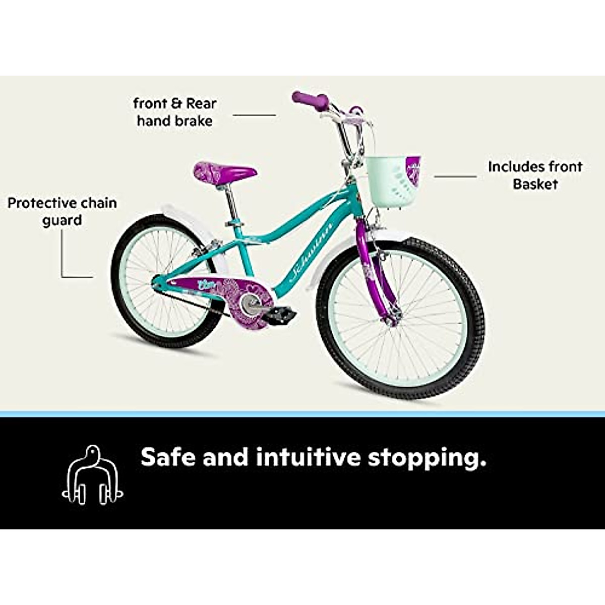 Schwinn Koen & Elm BMX Style Kids Bike in 20-Inch Wheels, Basket, Chain Guard & Kickstand Included, For Boys & Girls Age 7-13 Year Old, No Training Wheels, Teal