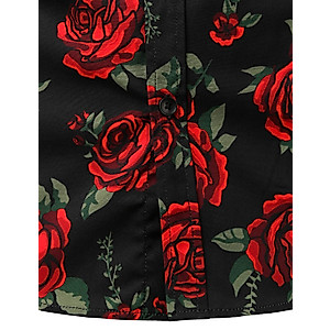 ZEROYAA Mens Fashion Urban Design Polyester Slim Fit Long Sleeve Rose Printed Button Up Dress Shirts ZLCL21-Black Small