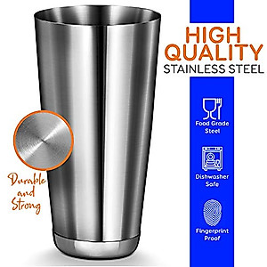 NutriChef Mixology Bartender Cocktail Shaker Set - 15 & 30 oz Stainless Steel Cocktail Bar Set Mix Drink Shaker Kit - Essentials Martini Making Kit Drink Mixing Starter Set - NCCS15PC (15 Piece Set)