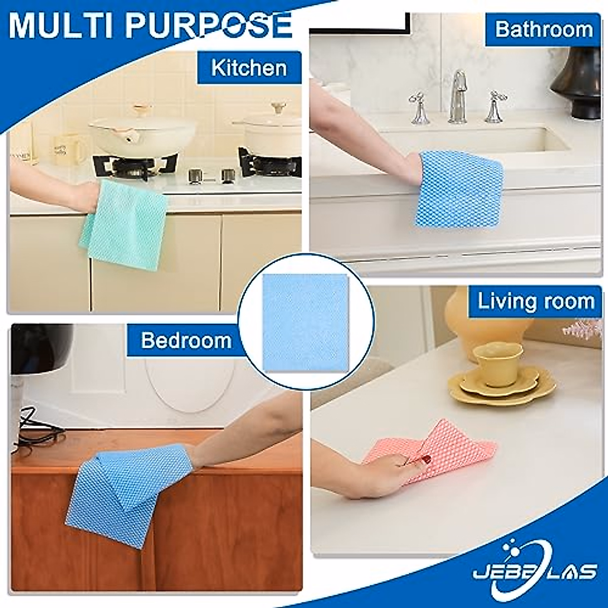 JEBBLAS Disposable Cleaning Towels and Dish Cloths, Reusable Towels,Handy Cleaning Wipes, 50 Count/Pack,Blue