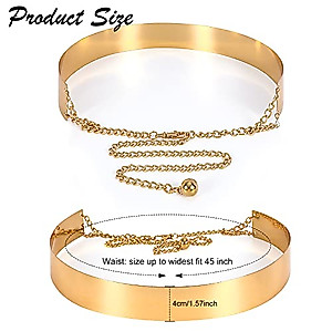 XZQTIVE Metal Waist Belt Women Shiny Polished Mirror Gold Chain Belts Metallic Waistband Adjustable Body Link Dress Belts (Gold, 1.57'' Width)
