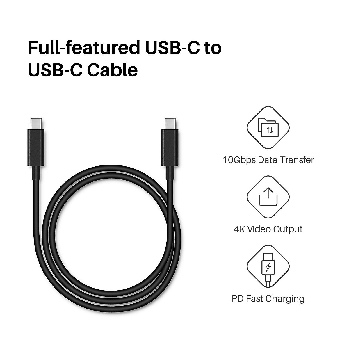 HUION Full-Featured USB-C to USB-C Cable USB 3.1 GEN 2 DP1.2 Supported Suitable for Kamvas 12/13/16(2021)/22/24/22 Plus/24 Plus/Pro 13 (2.5K)/Pro 16 (2.5K)/Pro 16 (4K)/Pro 16 Plus (4K)/Pro 24(4K)