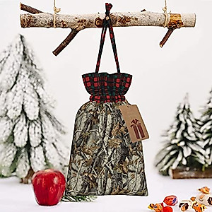 Christmas Drawstring Gift Bags Mossy-Tree-Camo-Leaf Buffalo Plaid Drawstring Bag Party Favors Bags