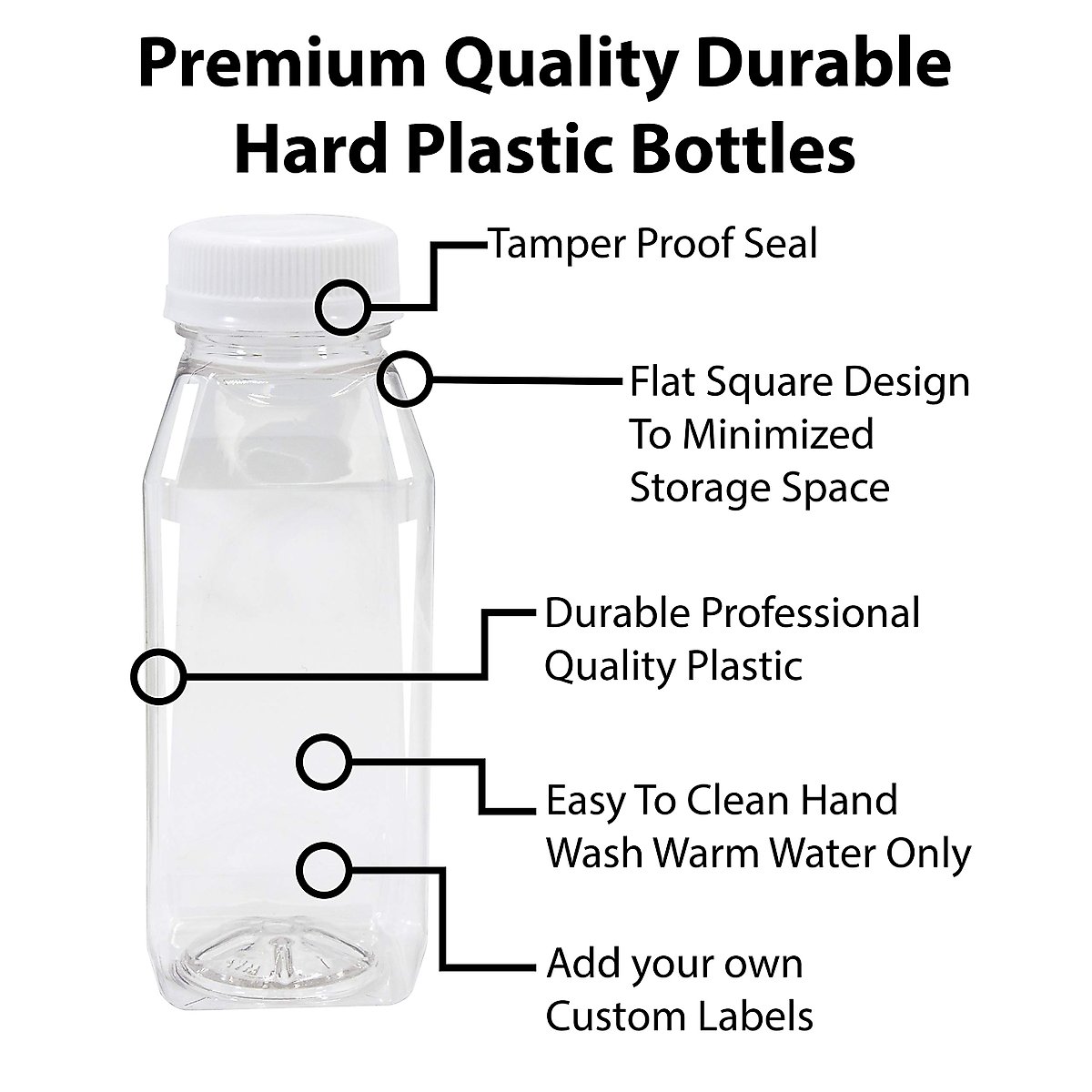 30 Pack of Empty Bottles, Plastic Bottles with Lids, Includes 10 Each Of 8 oz Bottles, 12 oz Bottles, and 16 oz Bottles, Plastic Milk Bottles With Tamper Proof Bottle Caps Lids Great Juice Bottles