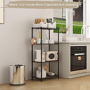 Santoy 4 Tier Metal Shelves for Storage,Shelving Unit for Kitchen, Bathroom, Pantry, Closet, and Bedroom - Strong Steel Wire Organizer Rack (Black, 21.7’’L*11.8’’W*42’’H)