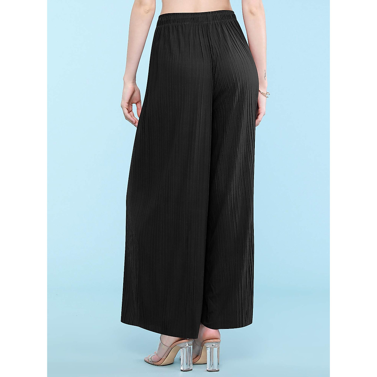 Made By Johnny MBJ WB1484 Womens Pleated Wide Leg Palazzo Pants with Drawstring OneSize Black