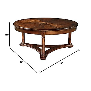Hekman Furniture Bailey Round Coffee Table – Macadamia Finish, Lower Shelf, Rustic American Cherry Veneers & Select Solids, Lightly Distressed, Mid Century Modern Living Room Furniture