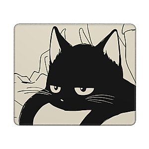 Black Cat Mouse Pad Cute Anime Kawaii Mouse Pads for Wireless Mouse Small Office Computer Mousepad for Desk Laptop with Non-Slip Rubber Base Mouse Mat, Sleepy Cat