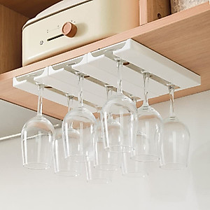 AQJUNONG 2 Pack Wine Glass Rack - Punch-free Under Cabinet Stemware Wine Glass Holder Glasses Storage Hanger plastic Organizer for Bar Punch-free self-adhesive（White）
