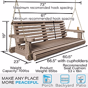 Porchgate Amish Heavy Duty 800 Lb Roll Comfort Treated Porch Swing W/Chains (5 Foot, Warm Walnut Stain)