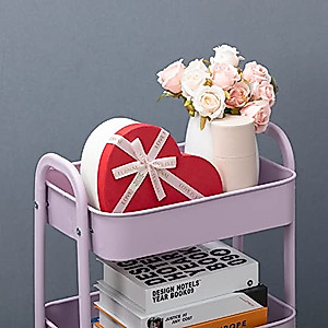 AGTEK Makeup Cart, Movable Rolling Organizer Cart, 3 Tier Metal Utility Cart with Lockable Wheels for Home & Office, Purple