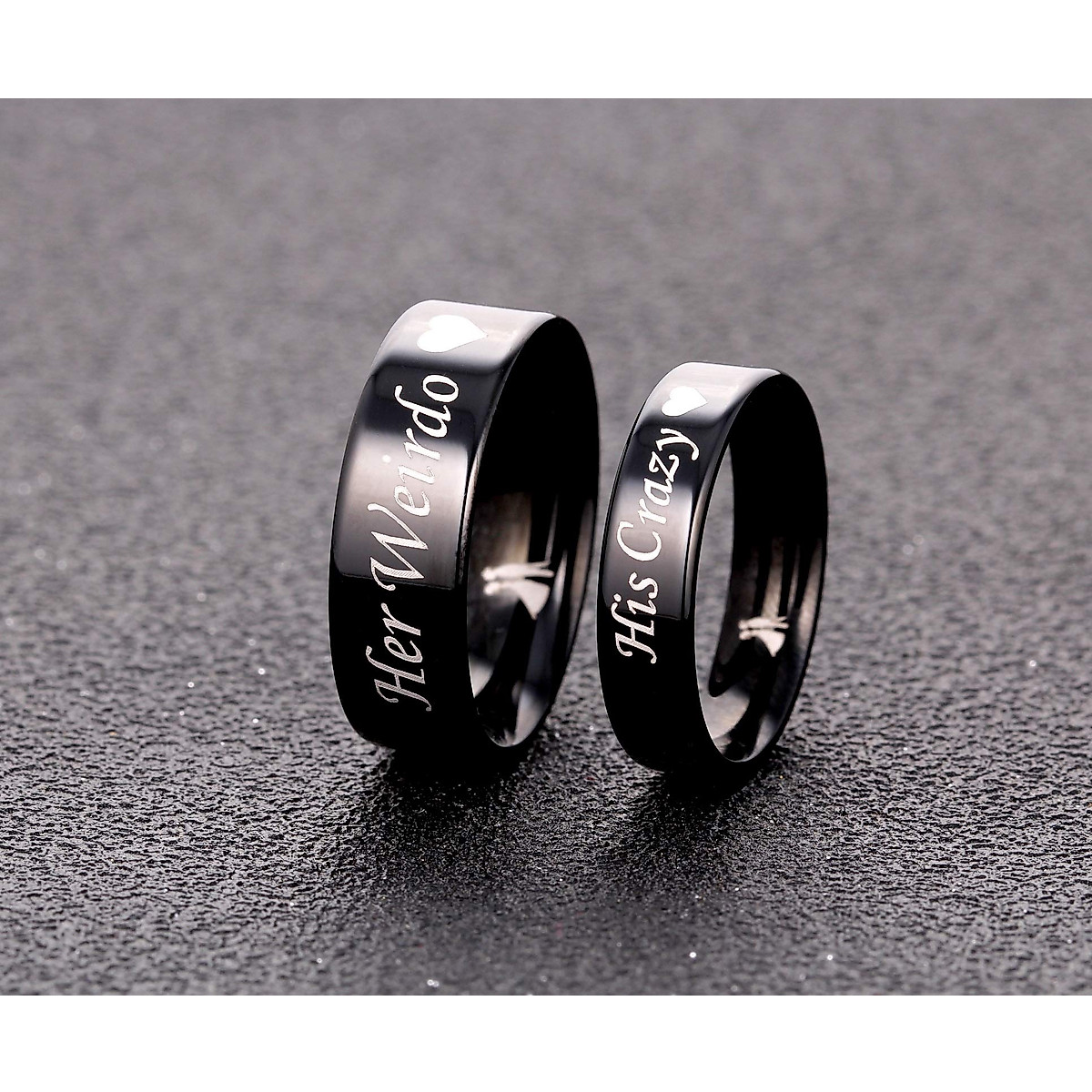 SunnyHouse Jewelry His or Hers Matching Set His Crazy Her Weirdo Titanium Stainless Steel Couple Ring