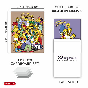 PurpleheARTs | Simpsons Poster Prints - Set of 4 UNFRAMED (8 inches x 10 inches) Movie Poster Prints - Bart Homer Marge Lisa Maggie, Simpsons Wall Art, Retro Cartoon Poster,