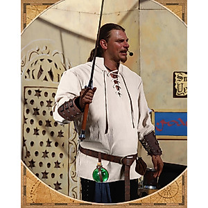 Ramede 6 Pcs Men's Renaissance Costume Set Medieval Pirate Shirt Leather Arm Guards Viking Belt Medieval Bag Accessories(X-Large)