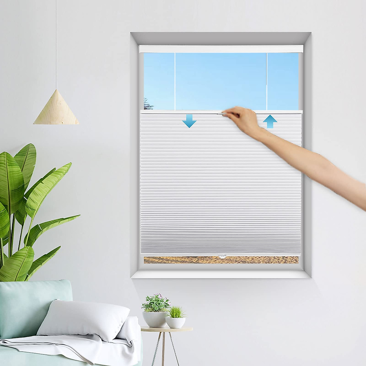 Custom MYshade Cellular Shades, Light Filtering Blinds for Windows, Top Down Bottom Up Cellular Shades&Blinds for Home/Bathroom/Bedroom(White-Blackout)