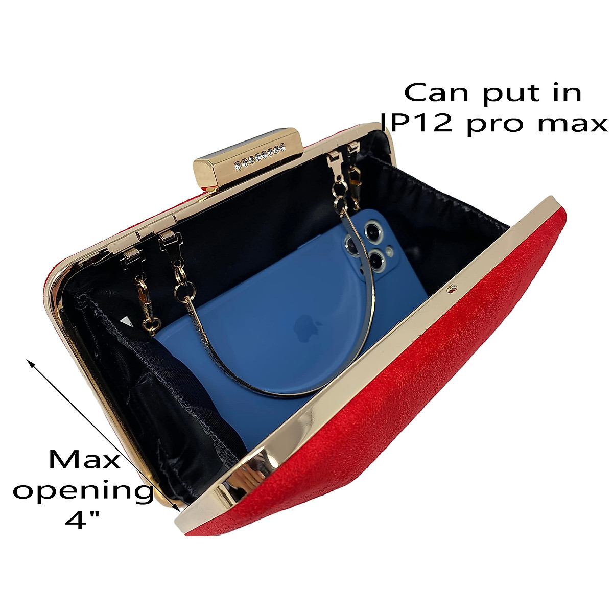 Cirilla Women Velvet Evening Bag Clutch Purse Crossbody Bag With Handle and Chain for Wedding Cocktail Party Banquet (Red)