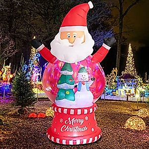 WONDER GARDEN Christmas Inflatable Blow Up Santa Claus with Build-in Rotating LEDs Inflatables for Holiday Party Xmas Lawn Garden Yard Decorations