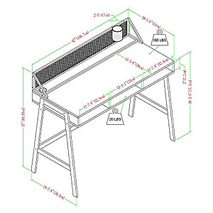 Walker Edison Industrial Mesh Wood Laptop Computer Writing Desk Home Office Workstation Small, 42 Inch, Dark Walnut