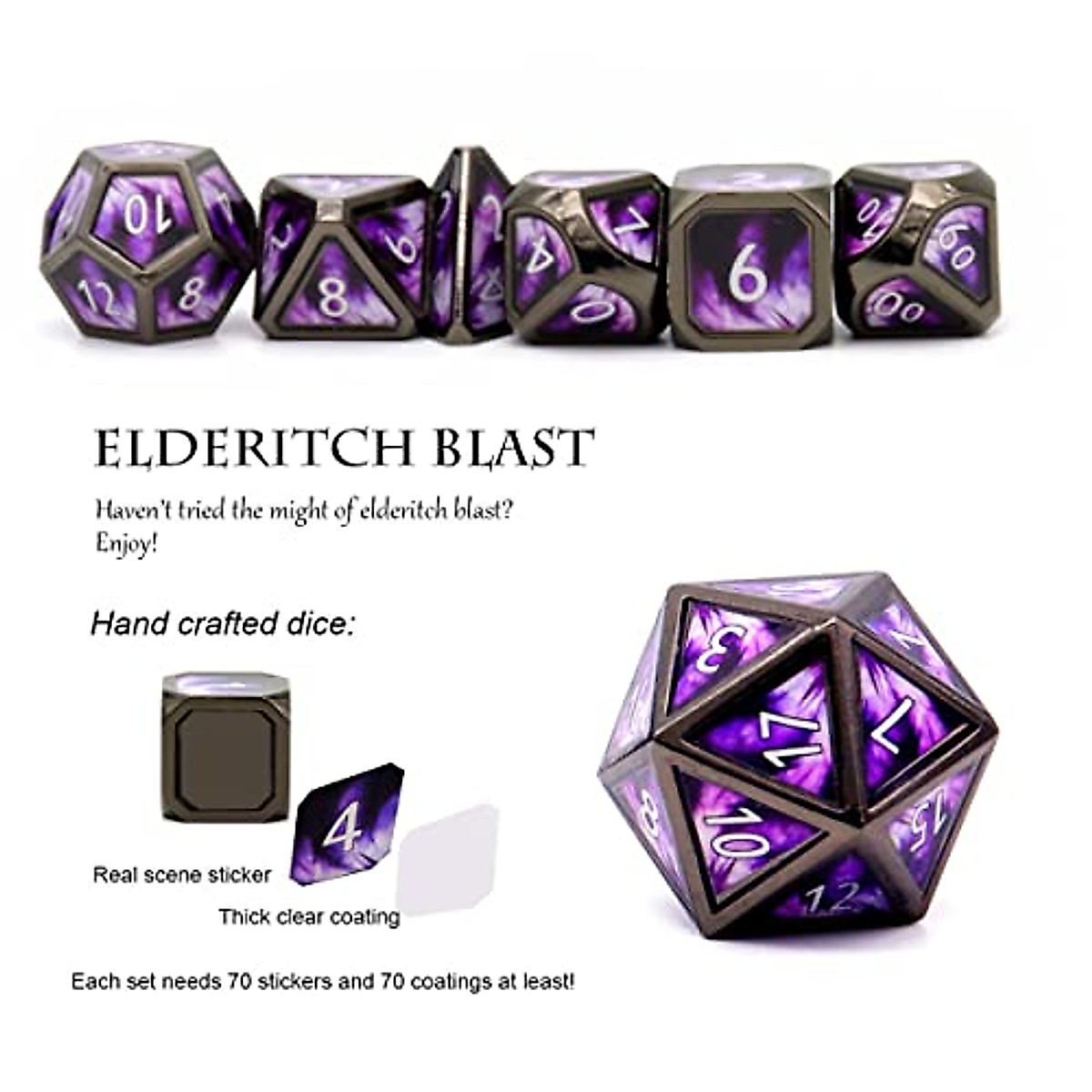 Haxtec Metal DND Dice Set Purple Black Real Scene D&D Dice for Dungeons and Dragons Gift RPG Games-Elderitch Blast