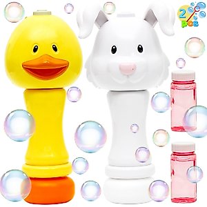 JOYIN 2 Packs Duck Bunny Bubble Wands with 2 Bottle of Bubble Solution (50ml) for Kids & Toddlers, Outdoor Party Supplies, Weddings, Gifts, Summer Toy, Easter