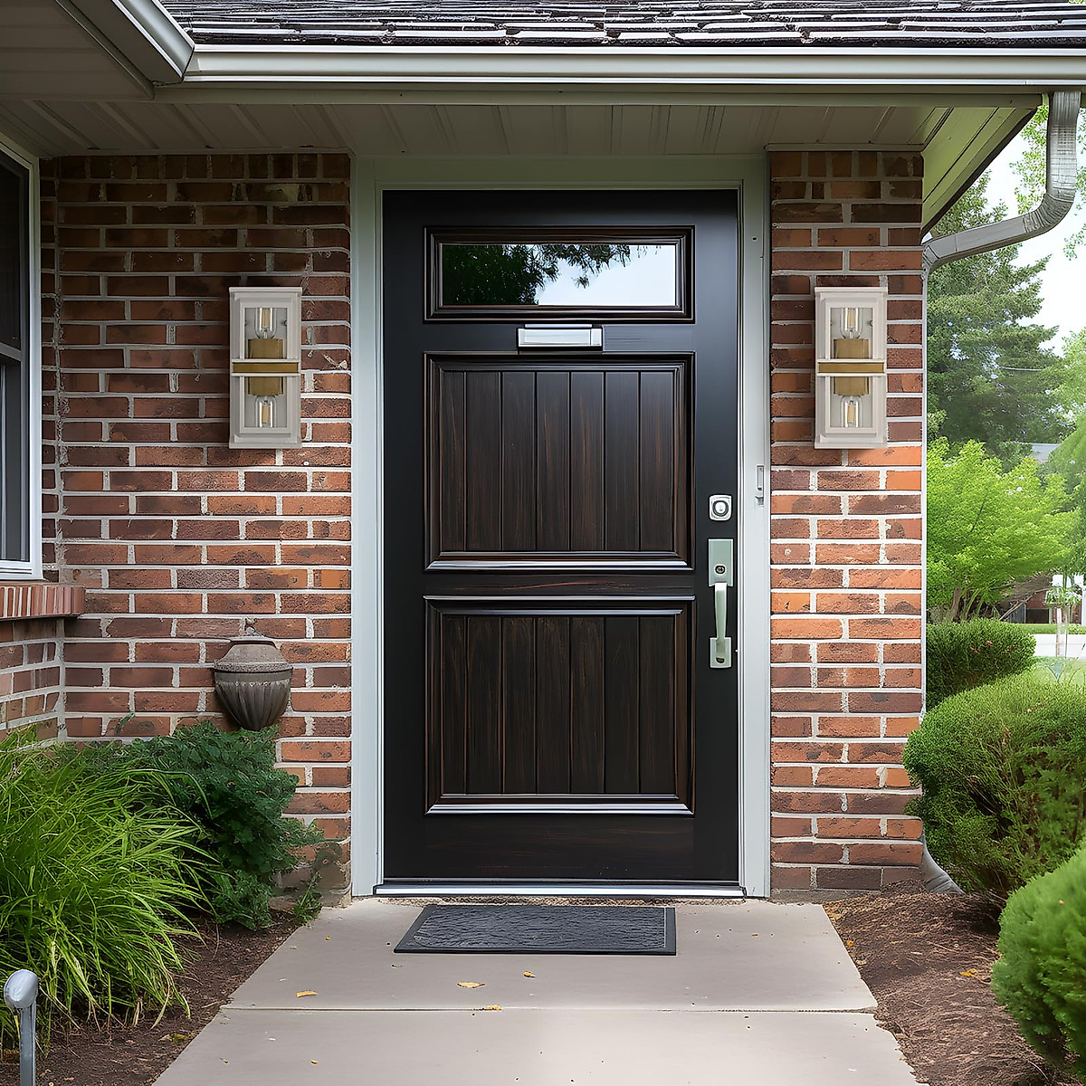 MSTETO Dusk to Dawn Sensor Outdoor Wall Light Fixtures Set of Two, Modern White & Gold Aluminium Alloy Porch Lights, Exterior Waterproof Wall Sconces with Glass Shades for Garage, Patio, Front Door