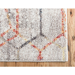 Unique Loom Rainbow Collection Geometric Abstract Trellis Modern Watercolor White Area Rug (7' 0 x 10' 0)