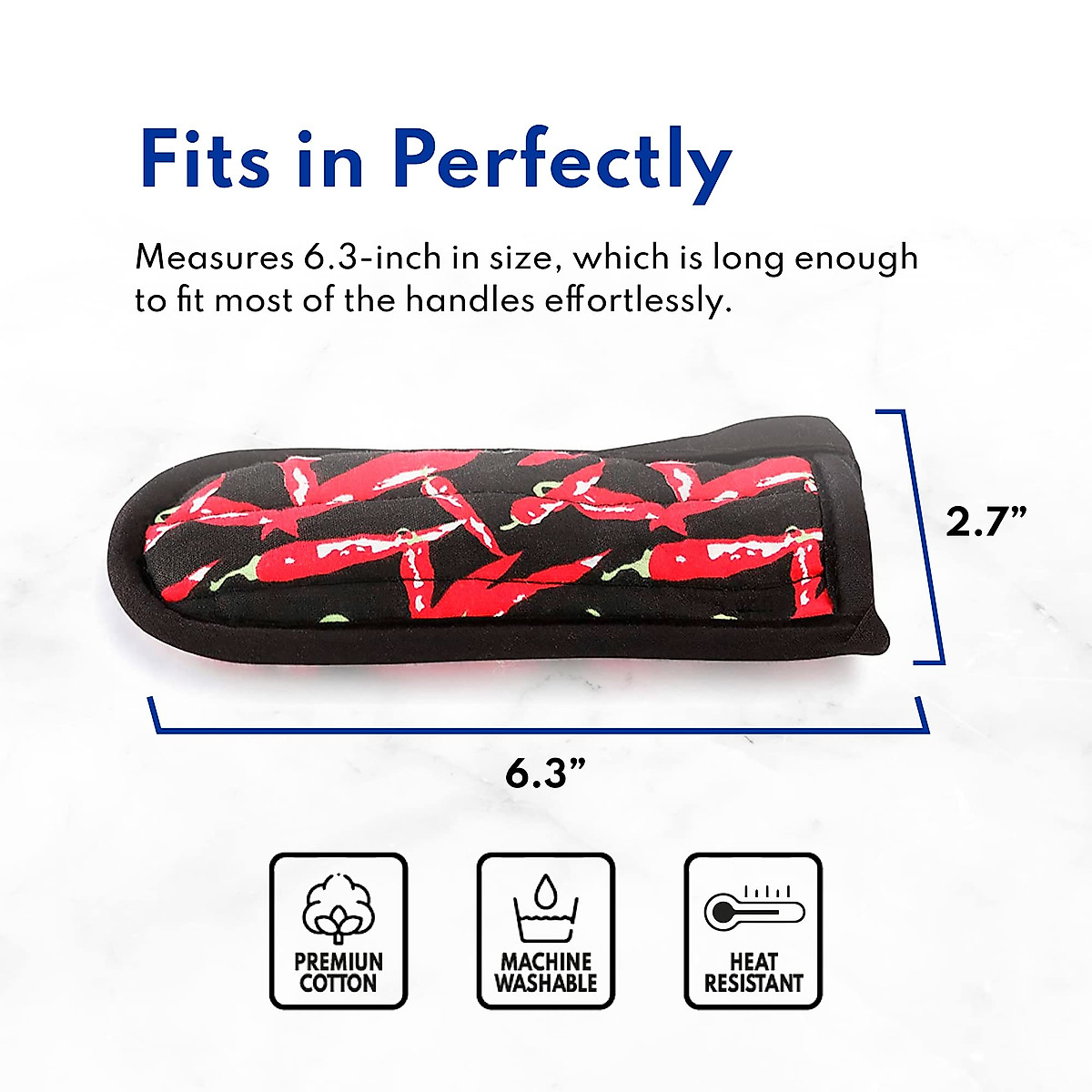 New Star Foodservice 1028744 Commercial-Grade Hot Skillet Handle Cover Holder, Hot Handle Holders/Mitts, Red Peppers Pan Cotton Handle Sleeve, Set of 6
