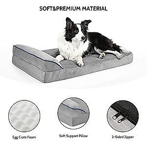 Bnonya Orthopedic Dog Bed, Dog Beds for Large Dogs Bolster Pet Bed, Washable Dog Bed with Pillow and Anti-Slip Bottom