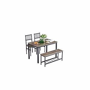 Tassullo 4pcs Kitchen Table Set, Small Dining Room Table Set and 2 Chairs for 4 with Bench, Sturdy and Noise-Free for Small Studio Apartment and Dorm Room (A)