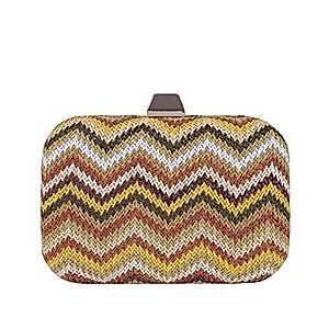 Multicolored Chevron Raffia Straw Box Clutch, Natural