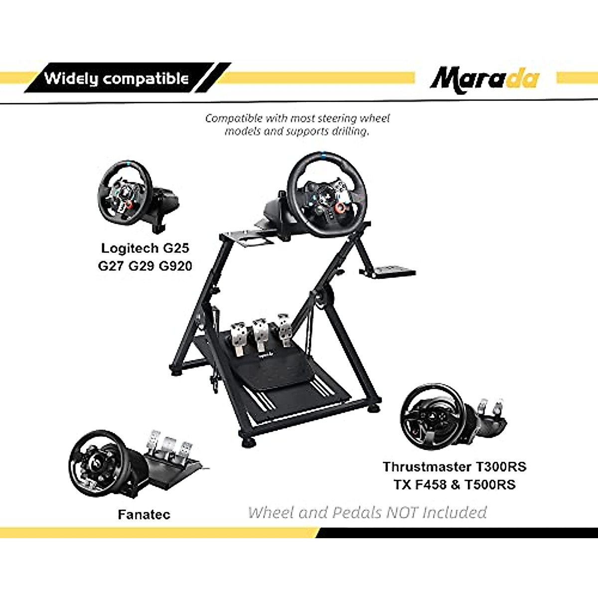 Marada Sim Racing Wheel Stand Simulator Cockpit X-Structure Quick Fold Fits for Thrustmaster/Logitech G29, G923, G920, T300RS, T150 Adjustable Gaming Stand without Steering Wheel, Pedal, Handbrake