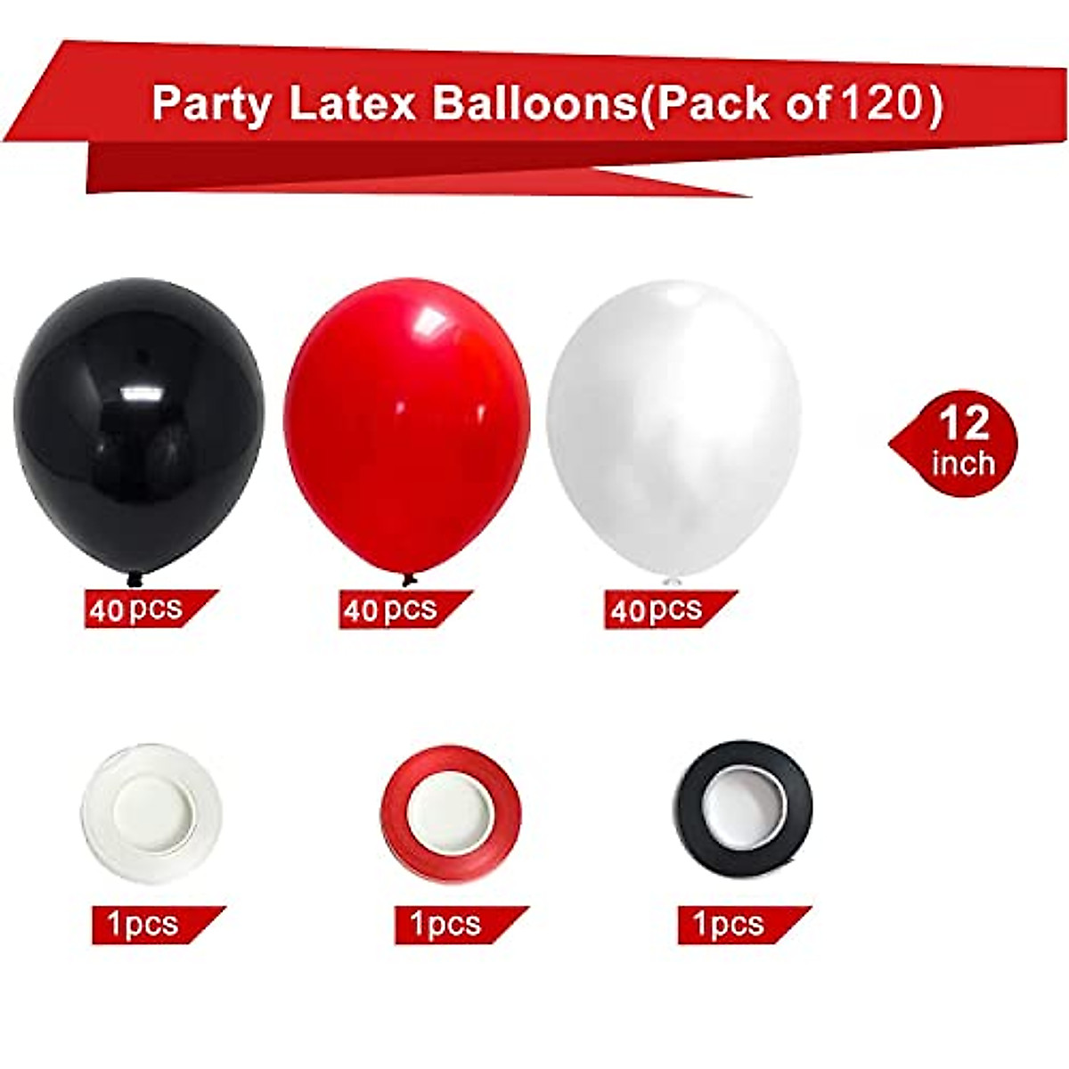 balloons- 120 Pcs Red Black White Balloon Garland Kit,12inch Black Balloons & Red Balloons for Birthday Balloons Party Balloons globos para decoracion de fiestas