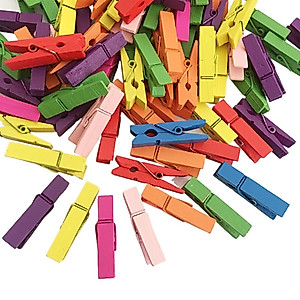Clothes Pins, Colored Clothespins 200 PCS 0.98" Natural Birchwood Close Pins, Strong Grip, Colorful Clothespins, Multi-Purpose Colored Clothes Pins for Crafts, Hanging Clothes, Laundry