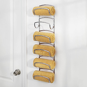 mDesign Metal Towel Shelves – Towel Rack for The Bathroom with 6 Compartments – Practical Bathroom Accessories for Both Large and Small Towels – Silver