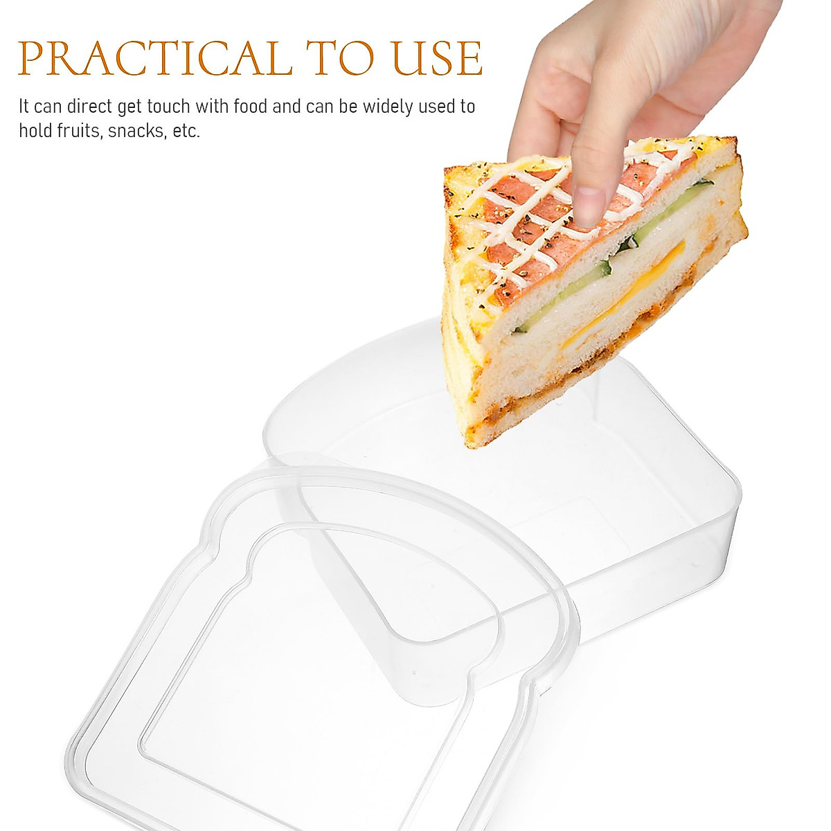 WRITWAA 5PCS Clear Sandwich Container Set, Toast Shape Meal Prep Storage Box with Lids, Ideal for Lunch Boxes & Snack Organization