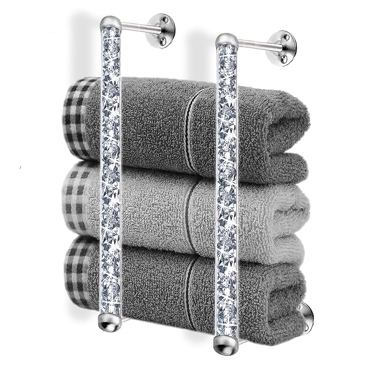 Meetart Towel Racks for Bathroom,Crystal Crushed Diamond Wall Towel Bar,2 Bar Mounted Bathroom Towel Organization for Rolled Towels,Rolled Blanket.（20”）
