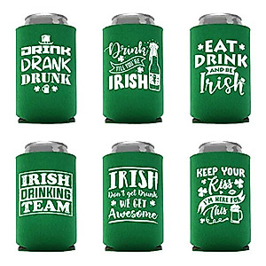 Veracco Keep Your Kiss I'm Here For This Irish Don't get Drunk We Get Awsome Stadium Party Cup St Patricks DayCan Coolie Holder Party Favors Decorations (Green, 6)