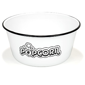 Red Co. Set of 2 Extra Large Enamelware Metal Classic 4 Quart Mixing & Serving Popcorn Bowls, White/Black Rim