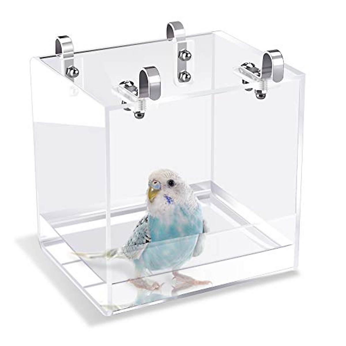 Saderoy Bird Bath Cage, No-Leakage Bird Bathtub with Hanging Hooks Cage Accessory for Small Bird Parrots Lovebirds Canary Portable Shower