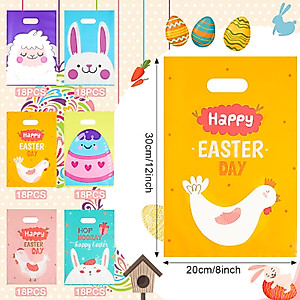 108 Pcs Easter Bags Large Easter Tote Bags Bunny Bags Candy Goodie Treat Gift Bags with Handles Easter Hunt Bags Party Bags for Easter Birthday Baby Shower Wedding Party Supplies, 6 Designs