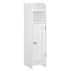VASAGLE Small Bathroom Storage Corner Floor Cabinet with Door and Shelves, Bathroom Storage Organizer, Narrow Bathroom Toilet Paper Storage Cabinet, Adjustable Shelves, White UBBC310W01