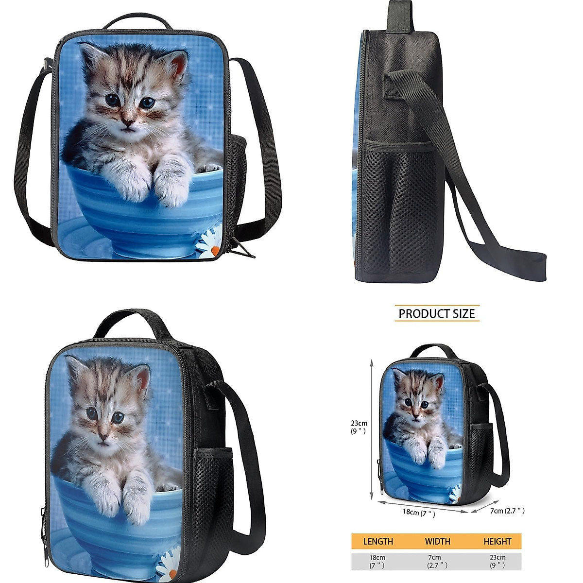 FOR U DESIGNS Kitten Cat Teens Backpack Set Canvas Girls School Bags Bookbags 3 in 1